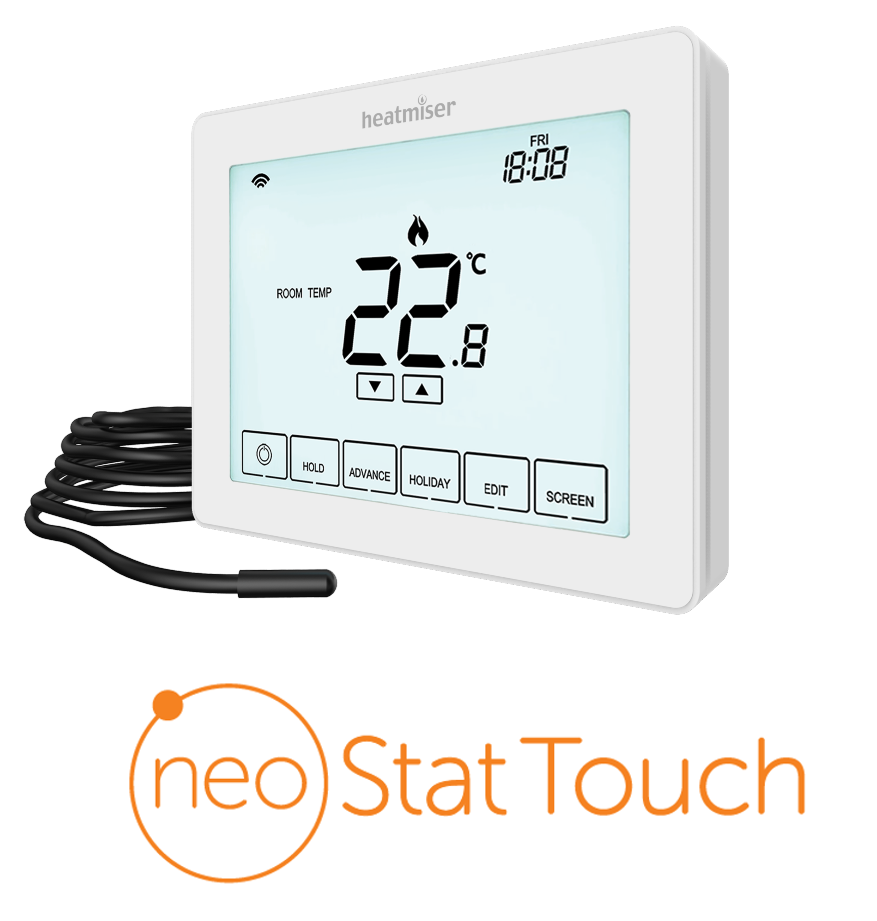 neoTouch carbon right white with logo | IMI Heatmiser